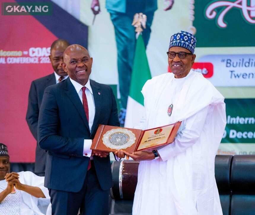 Tony Elumelu receives Nigerian Army Appreciation Award from Buhari ...